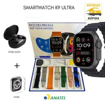 Relógio smartwatch K9 Ultra Max com 7 pulseiras capa de proteção e fone ...