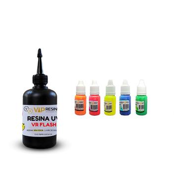Resina Cura UV VR Flash 100g + 8 Translúcidos Cores Neon 10g - Vip ...