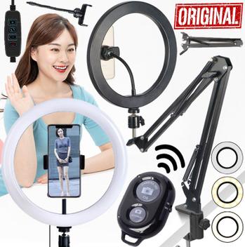 Ring Light Luminária Luz Celular + Suporte Braço Articulado Pedestal De ...
