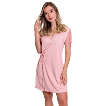 Robe em Microfibra e Renda Manga Curta Estilo Sedutor - ES207 - Roupão ...