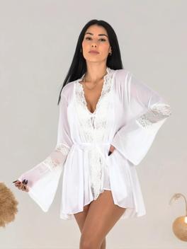 Robe Feminino Tule Detalhes em Renda Luxo Núpcias Lingerie Roupão ...