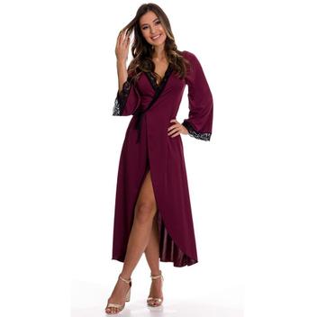 Robe Longo Feminino em Microfibra e Renda Lingerie Roupão Hobby Adulto ...