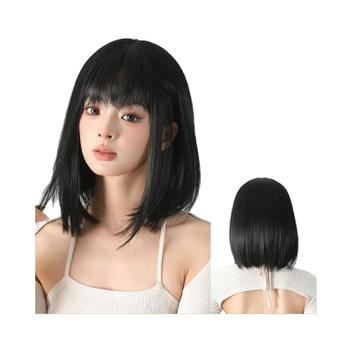 Rosa Curto Reto Bob Peruca Sintética Para Mulher Com Franja Bonito ...