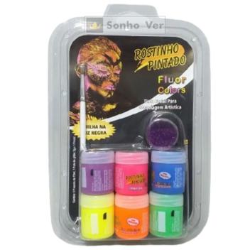 Rostinho Pintado 1 Cartela Tinta Para Rosto Fluor Colors - Tinta para ...
