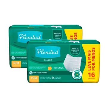 Roupa Íntima Plenitud Classic Intensa Tamanho P/M - 2 Embalagens com 16 Fraldas - Total 32 Tiras ...