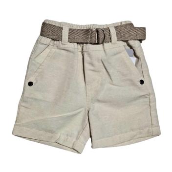 Roupa para Batizado Menino bermuda social linho off white com bolso ...