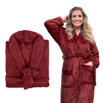 Roupão Lady Feminino Microfibra Manga Longa Luxo Bordo M - Appel ...