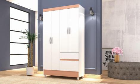 Roupeiro Ideal Plus 4 Portas e 2 Gavetas - Branco / Camarim - Vila Rica ...