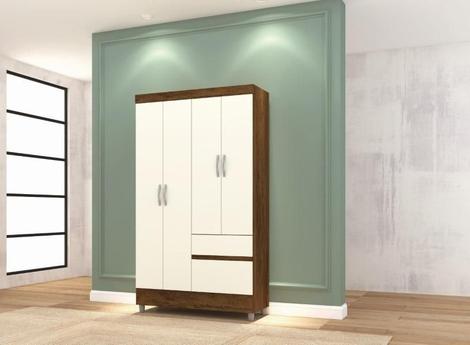 Roupeiro Ideal Plus 4 Portas e 2 Gavetas - Imbuia Champanhe - Vila Rica ...