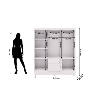 Roupeiro Ideal Plus 6 Portas e 2 Gavetas - Branco - Vila Rica - Guarda ...