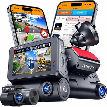 ROVE R3 Dash Cam 3 Canais, 1440P+1080P, Wi-Fi 5GHz e GPS - Drone ...