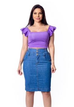 Saia Comprida Jeans Com Elastano e Cós Com Lastéx - Restrito Jeans ...