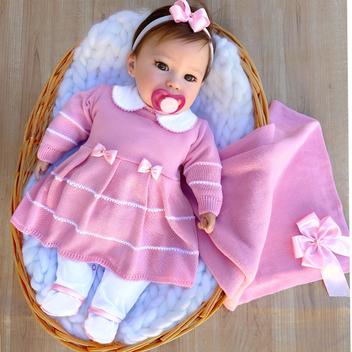 Saida de maternidade tricô rosa menina - Nika baby - Saída de ...