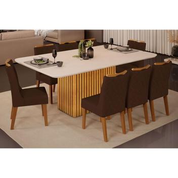 Sala de Jantar Completa Canes Tampo Madeirado c/ Vidro Curvo 200x100cm ...