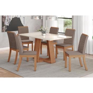 Sala de Jantar Completa Lins SC91 Tampo Madeirado c/ Vidro Canto Reto 120x80cm e 4 Cadeiras Isa ...