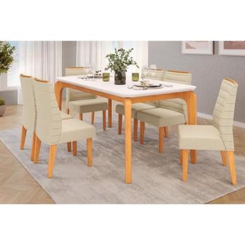 Sala de Jantar Completa Rouge Tampo Madeirado c/ Vidro Curvo 180x90cm e ...