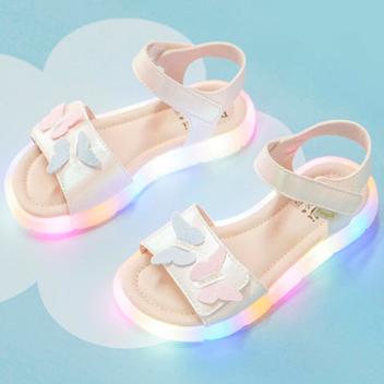 Sandália de Led Infantil Pampili Lulli Borboletas Branca Holográfica ...
