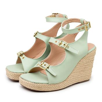 Sandalia Feminina Anabela Juta Tiras Com fivela 190000 Verde Mint ...