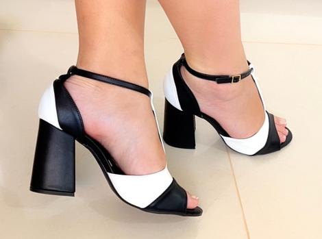 Sandália feminina preta salto grosso bloco moda sapato feminino calçado ...