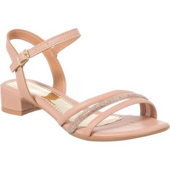 Sandália Feminina Saltinho Baixo Tira Strass Brilho Fivela Confortável ...