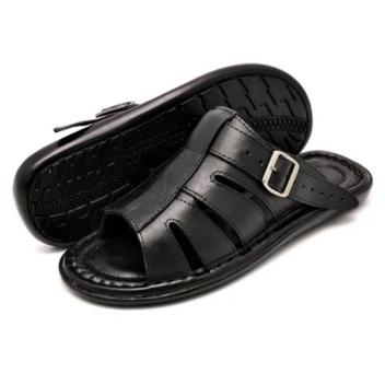 sandalia masculina em couro com fivela flexivel ideal idoso ...