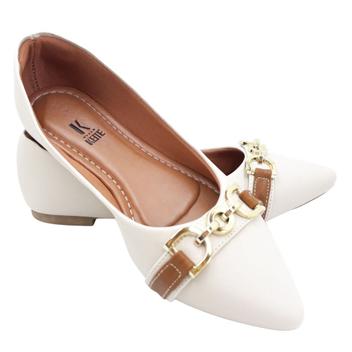 Sapatilha rasteira bico fino feminino Offwhite fosco com fivela ...