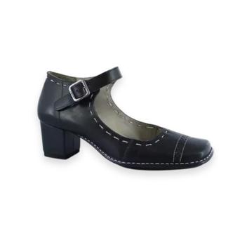 Sapato Retrô Couro Salto Alto Preto J.Gean Fivela Detalhes - Scarpin ...