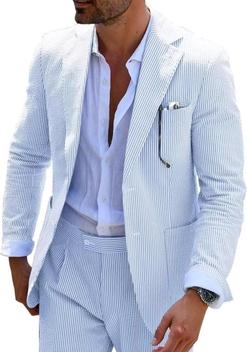 Seersucker Suit Wehilion Masculino, 2 peças, Slim Fit, azul claro L ...