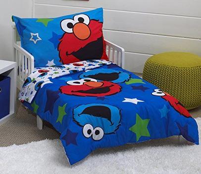 Sesame Street Awesome Buds Elmo/Cookie Monster 4 Piece Toddler Bed Set ...