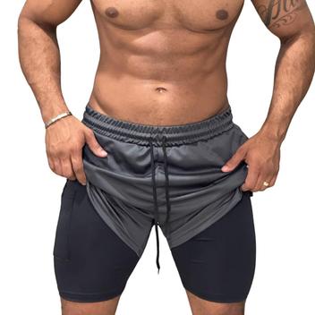 Shorts Masculino 2 em 1 Com proteção Uv+20 sport corrida musculação ...