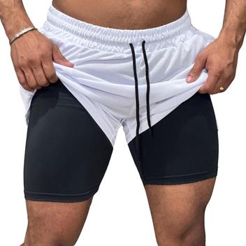 Shorts Masculino 2 em 1 Com proteção Uv+20 sport corrida musculação ...