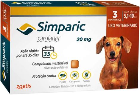 simparic 5,1-10kg 20mg caixa com 3 und - Antipulga e Carrapaticida ...
