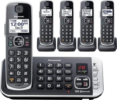 Sistema de telefone sem fio Panasonic KX-TGE675B com 5 aparelhos - Aparelho de Telefone ...