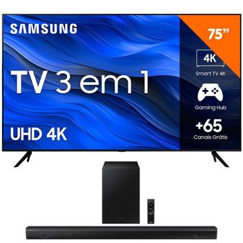 Smart TV 75 polegadas Samsung UHD Crystal 4K e Soundbar Samsung, HW ...