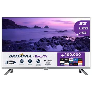 Smart TV Britânia 32” LED HD Dolby Audio Wi-Fi HDMI/USB Roku TV Borda ...