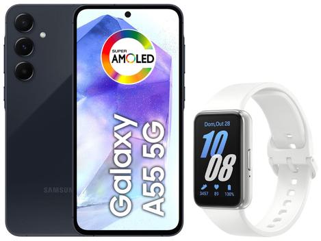 Smartphone Samsung Galaxy A55 256GB Azul Escuro - 5G 8GB RAM + Smartband Samsung Galaxy Fit3 ...