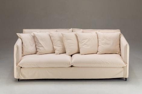 Sofá 02 e 03 lugares 2,20mt estofado fixo tecido algodão sarja bege modelo de capa lavável ...