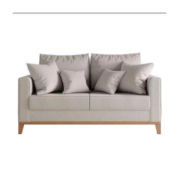 Sofa 2 Lugares Pes e Base em Madeira Beny Linho Bege - Kimi Design ...