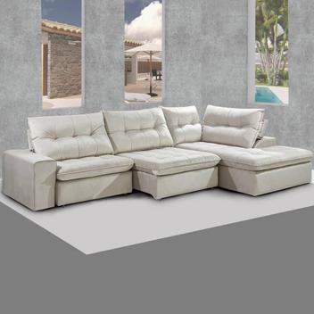 Sofá 2 Lugares Retrátil e Reclinável + Chaise Sued Veludo Arezzo 3M Buriti Cinza - Estofados ...