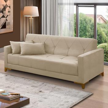 Sofá Cama 3 lugares 2,00m Aurora Suede Bege Adonai Estofados - Sofá 3 ...