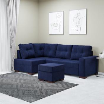 Sofá de Canto 6 Lugares com Chaise 2,38m Industrial Suede Gávea Azul ...