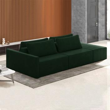 Sofá Ilha Modulado Milos 252cm Puff Lateral Veludo Verde G33 - Gran Belo - Puffs - Magazine Luiza