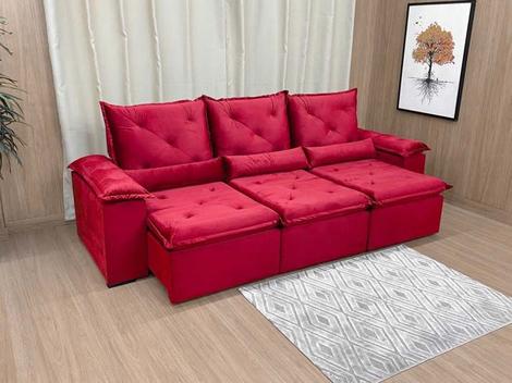 Sofá Retrátil Reclinável 2,70 m Vermelho 503 Athenas Premium - Alpoim ...