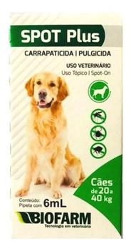 Spot Plus 6ml Cães até 20kg até 40kg - BIOFARM - Antipulga e Carrapaticida - Magazine Luiza