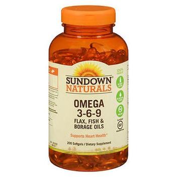 Sundown Naturals Omega 3-6-9 óleos de linho, peixe e borragem Softgels ...