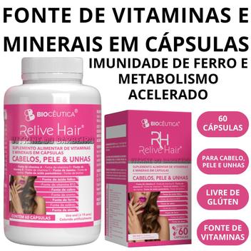 Suplemento 60 Cápsulas Relive Hair Para Cabelo Pele e Unhas ...