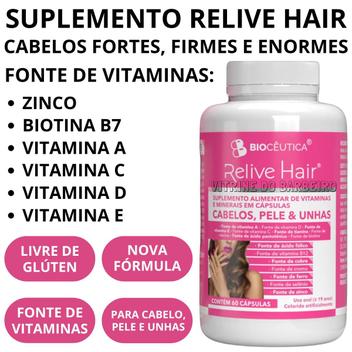 Suplemento Alimentar Relive Hair 60 Cápsulas Para Cabelo ...