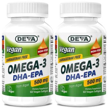 Suplemento DEVA Vegan Omega-3 DHA EPA 500mg 60 cápsulas gelatinosas x2 ...