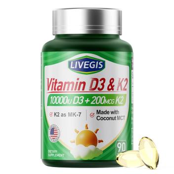 Suplemento LIVEGIS Vitamina D3 + K2 - 10000 UI/200mcg - 90 Cápsulas ...