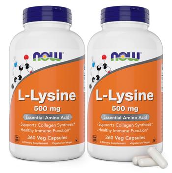 Suplemento NOW L-Lisina 500mg - 360 Cápsulas (2 Frascos) - Cálcio ...